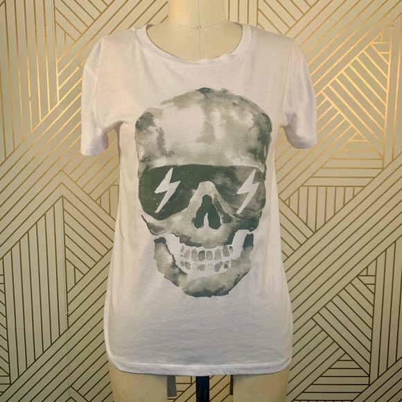 Chaser | Tops | Chaser Lightning Bolt Watercolor Skull White Tee | Poshmark